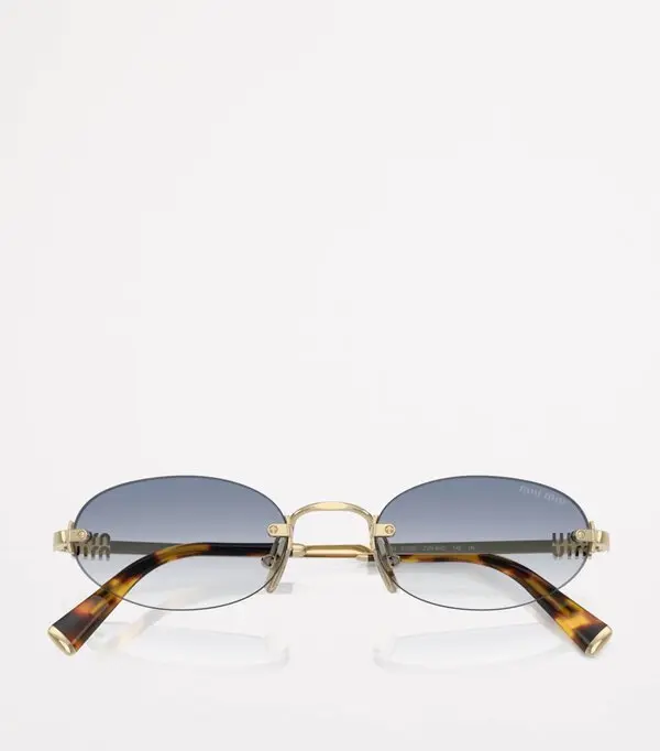 Miu Miu Oval Metal Sunglasses - Gold