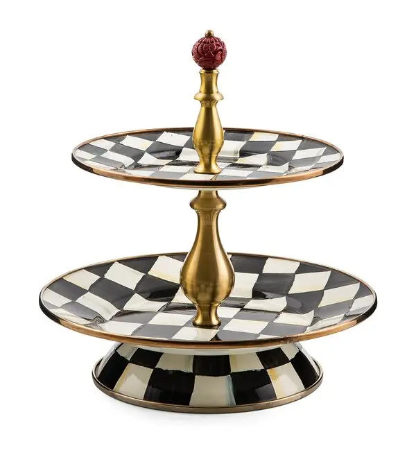 MACKENZIE-CHILDS Enamel Courtly Check 2-tier Cake Stand