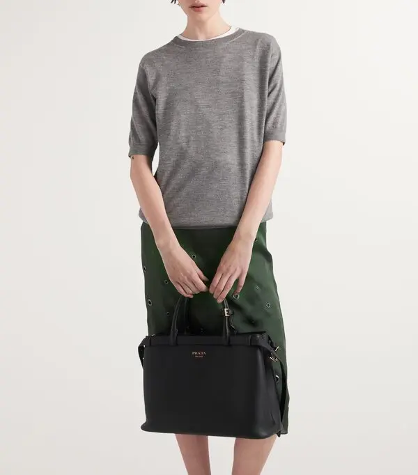 Prada Cashmere Crew Neck Sweater With Back Triangle Motif