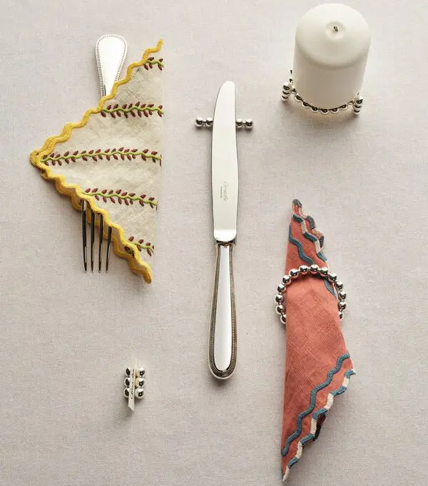 Christofle Set Of 2 -plated Perles Knife Rest