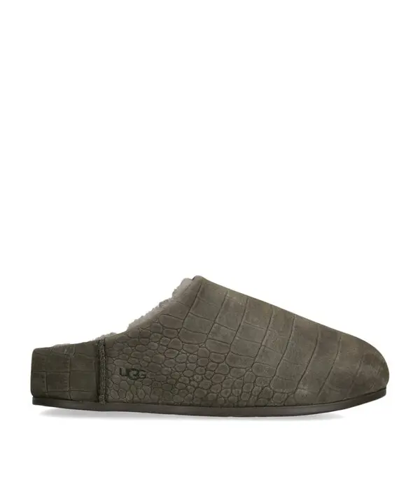 UGG Leather Embossed Elea Slippers - Grey