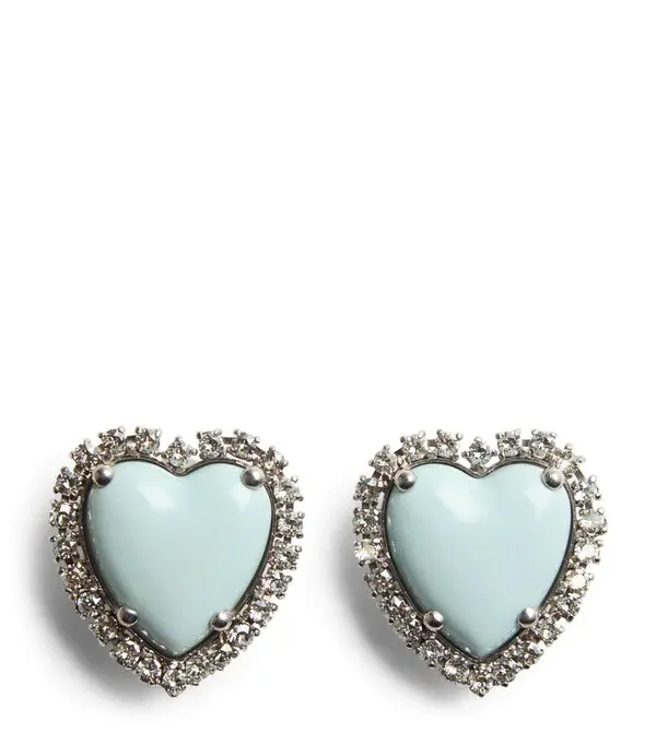 Valentino Garavani Palladium-finish Metal And Resin Crystal Heart Shaped Clip-on Earrings - Silver