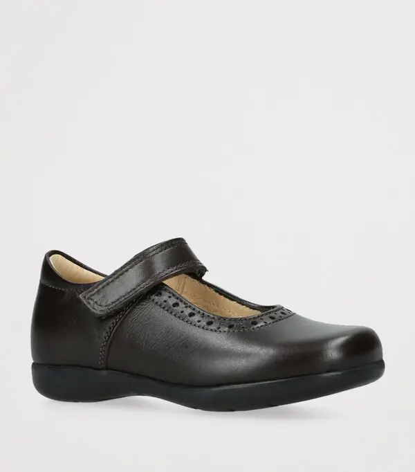 Trotters Leather Emma School Shoes With Velcro Fastening - Brown