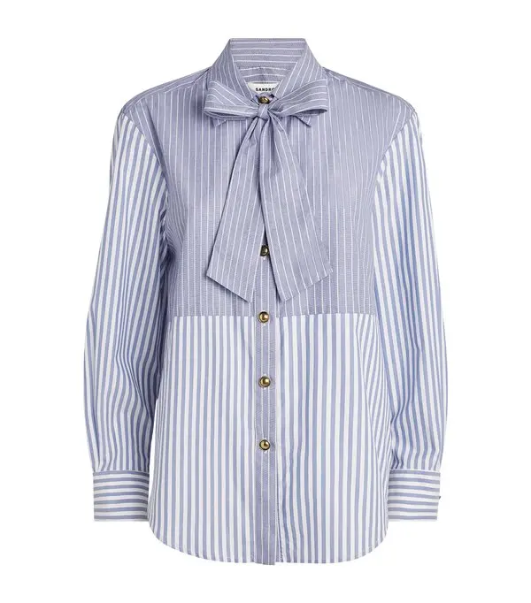 Sandro Cotton Stripe Shirt With Gold-tone Buttons - Blue