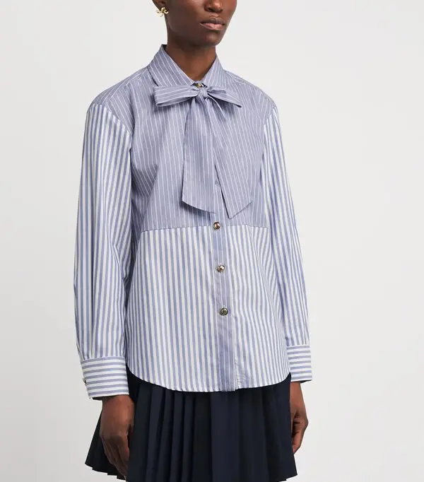 Sandro Cotton Stripe Shirt With Gold-tone Buttons - Blue