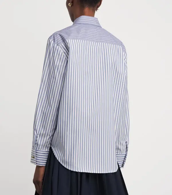 Sandro Cotton Stripe Shirt With Gold-tone Buttons - Blue