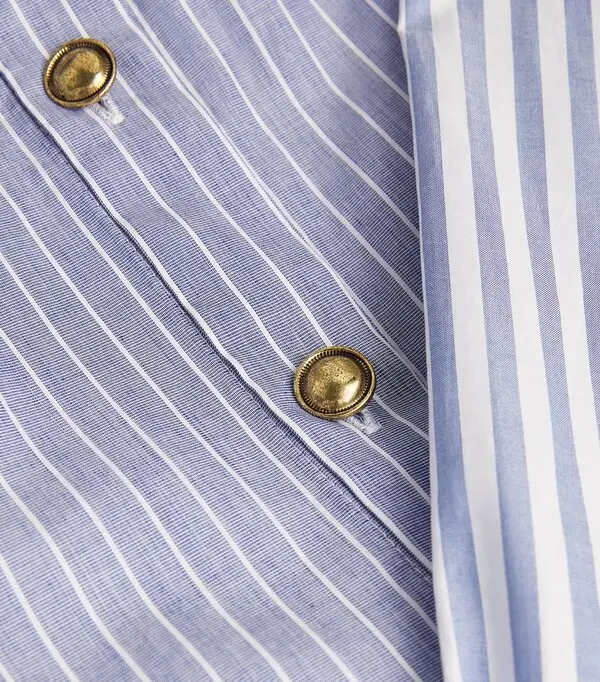 Sandro Cotton Stripe Shirt With Gold-tone Buttons - Blue