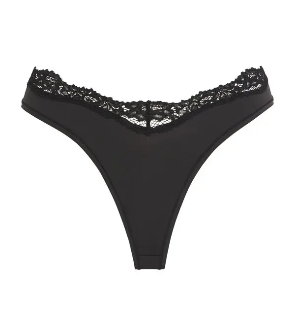 SKIMS Lace-trim Fits Everybody Dipped Thong - Black