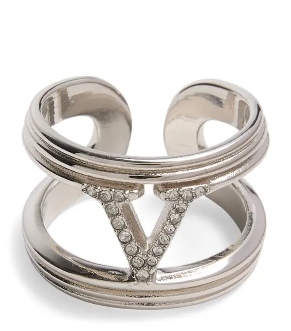 Valentino Garavani Crystal Vlogo Ring - Silver