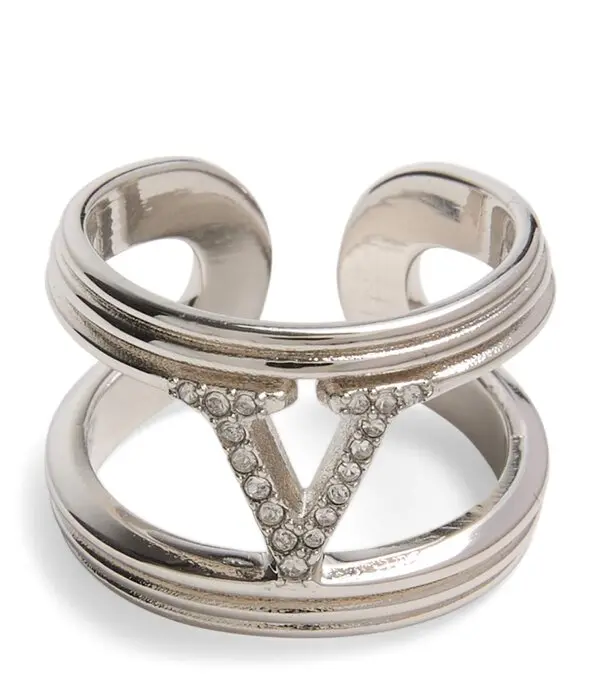 Valentino Garavani Crystal Vlogo Ring - Silver