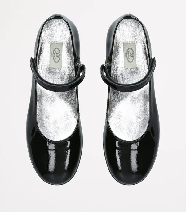 PAPOUELLI Patent Leather Evie Mary Jane Flats - Black