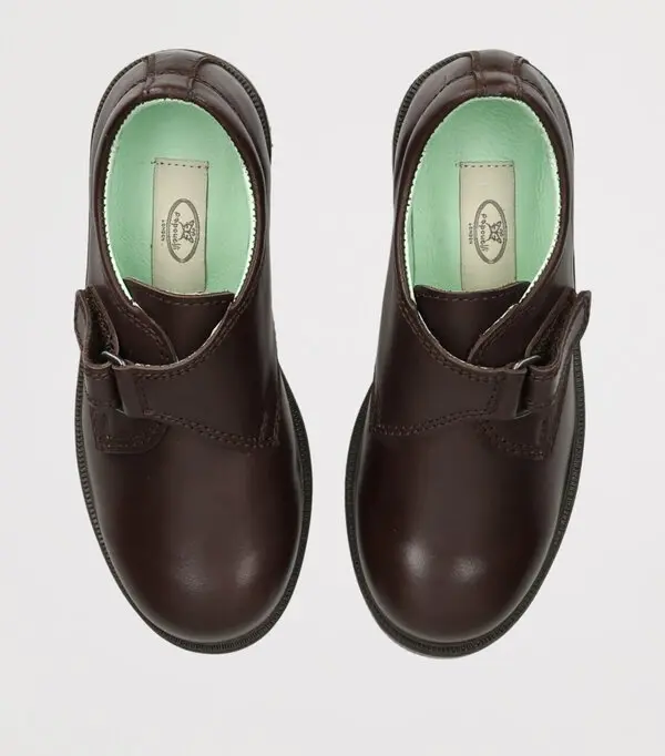 PAPOUELLI Leather Velcro School Shoes - Brown