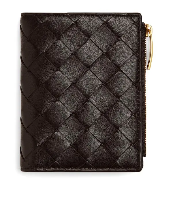 Bottega Veneta Leather Intrecciato Bifold Card Holder - Brown