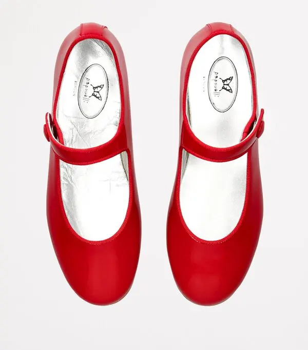 PAPOUELLI Patent Leather Angelica Mary Jane Shoes - Red