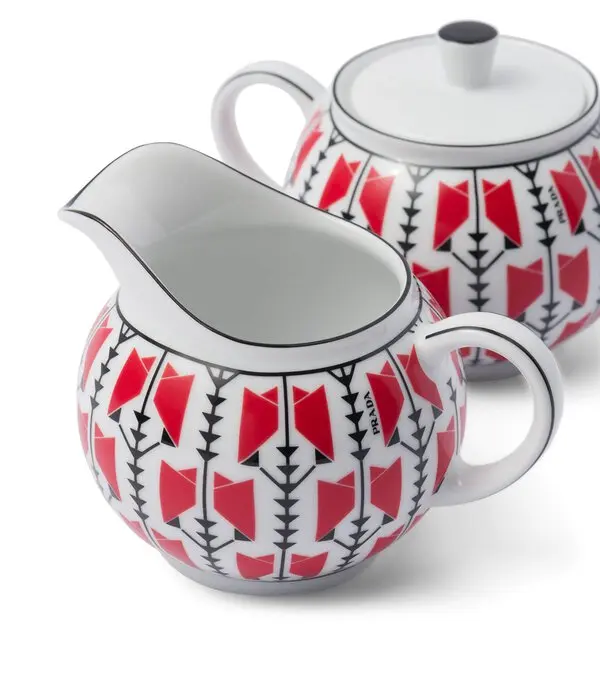 Prada Porcelain Vienna Arrows Creamer Jug And Sugar Pot Set - Red