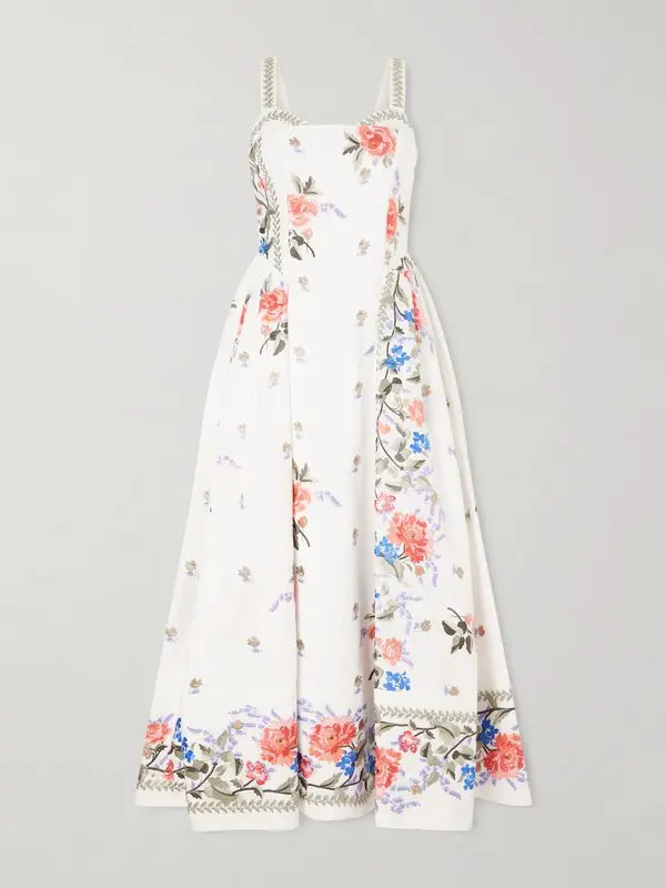 Erdem Embroidered Pleated Cotton-faille Midi Dress - White