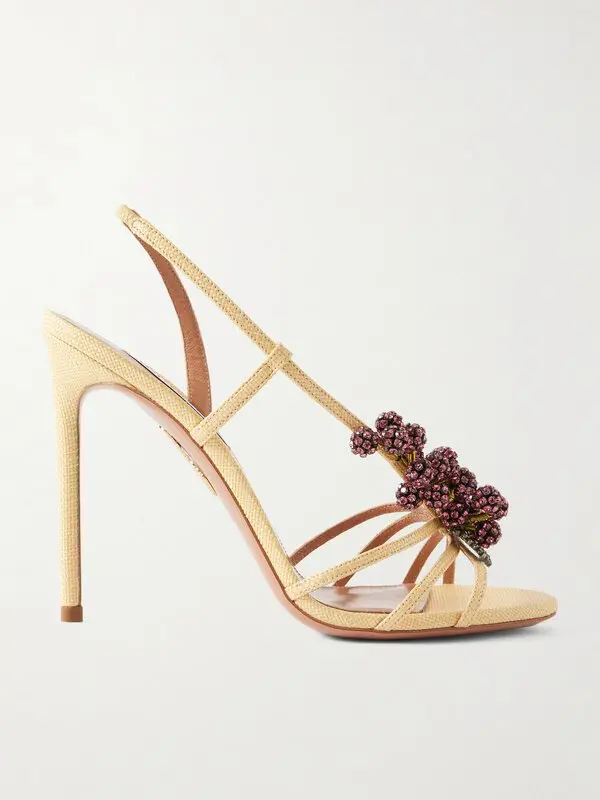 AQUAZZURA Embellished Raffia Slingback Sandals - Neutrals