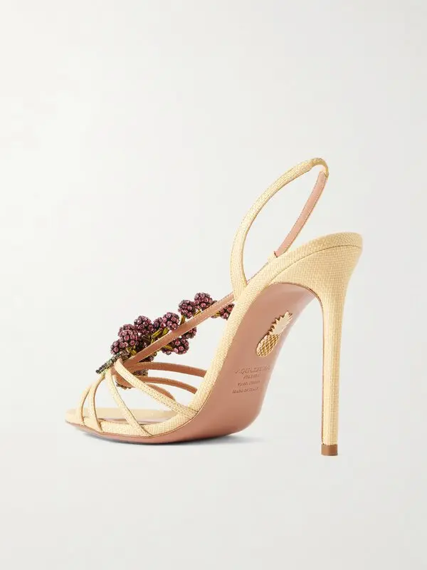 AQUAZZURA Embellished Raffia Slingback Sandals - Neutrals