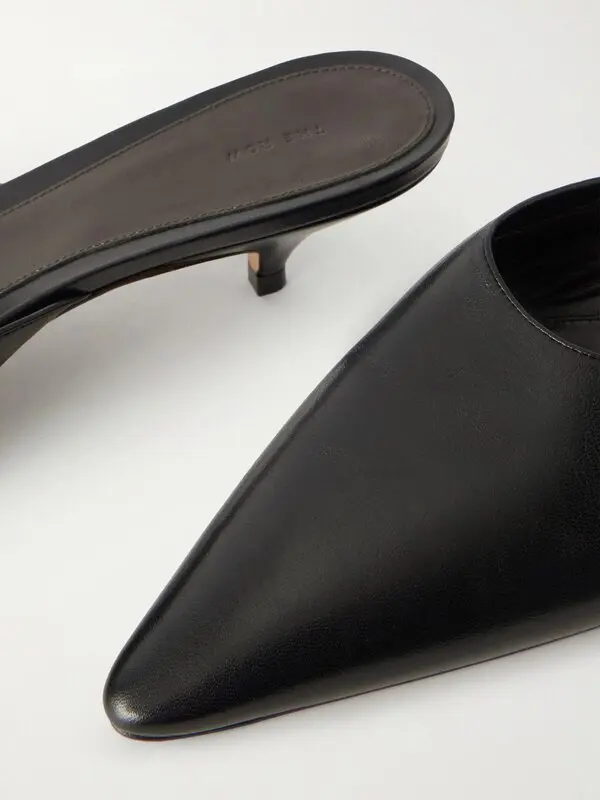 THE ROW Lisa' Polished Leather Mules - Black