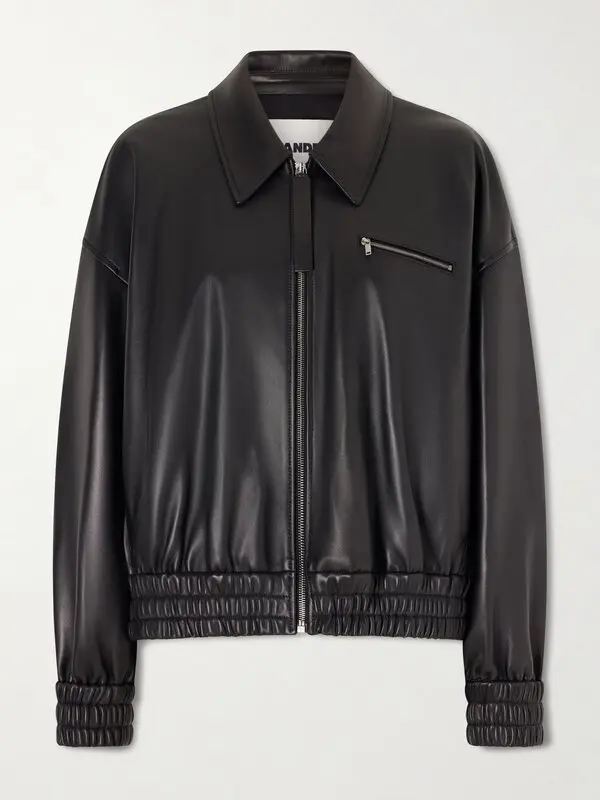 JIL SANDER Leather Bomber Jacket - Black