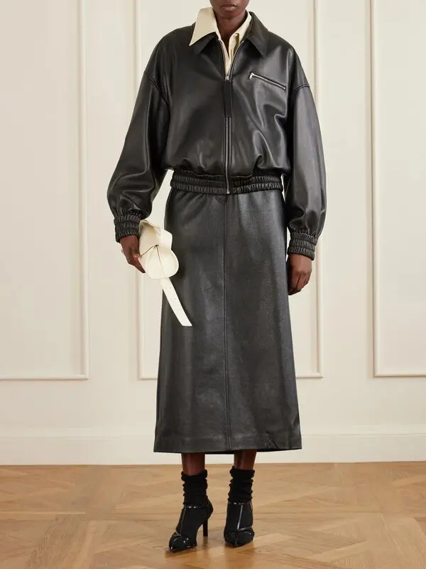 JIL SANDER Leather Bomber Jacket - Black
