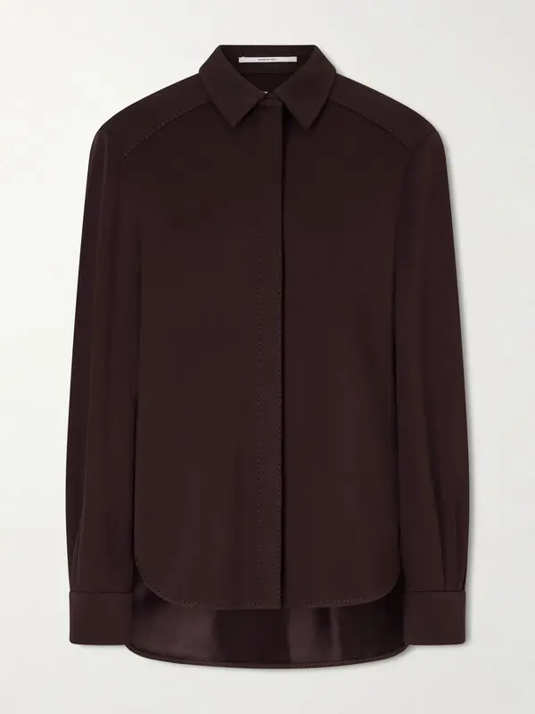 Another Tomorrow Stretch-jersey Blouse With Curved Hem - Brown