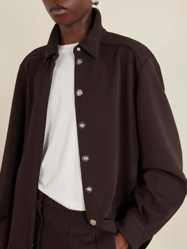 Another Tomorrow Stretch-jersey Blouse With Curved Hem