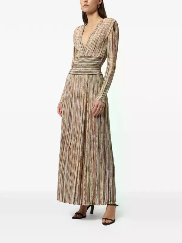Missoni V-neck Long Sleeve Midi Striped Dress