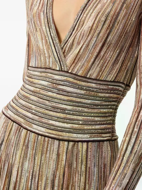 Missoni V-neck Long Sleeve Midi Striped Dress