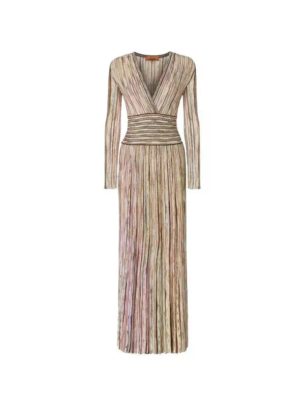 Missoni V-neck Long Sleeve Midi Striped Dress