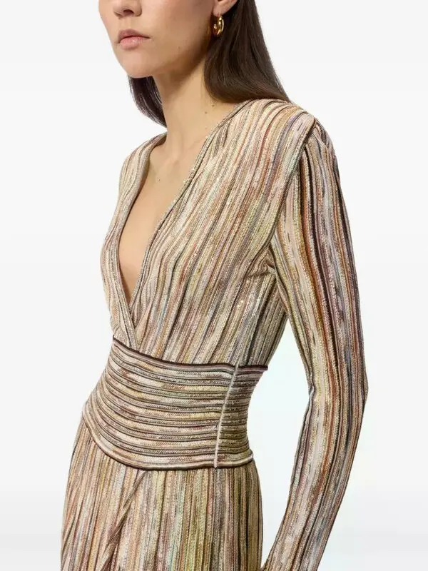 Missoni V-neck Long Sleeve Midi Striped Dress