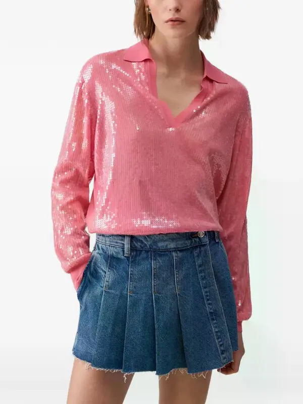 Liu Jo Sequin V-neck Long Sleeve Sweater - Pink