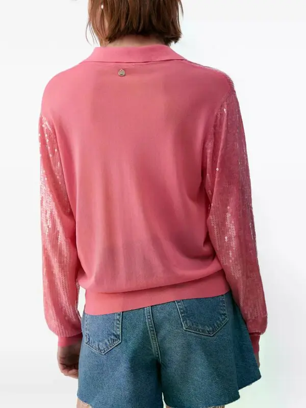 Liu Jo Sequin V-neck Long Sleeve Sweater - Pink