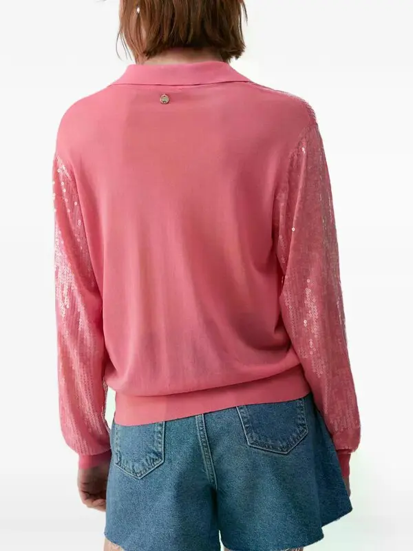 Liu Jo Sequin V-neck Long Sleeve Sweater - Pink