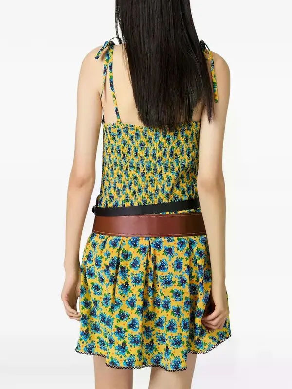 Miu Miu Floral-print Crêpe De Chine Mini Dress - Yellow