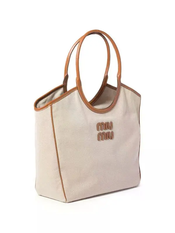 Miu Miu Ivy Canvas And Leather Tote Bag - Neutrals