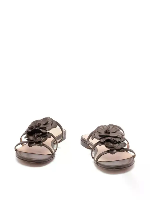 TWINSET Flat Leather Sandals With Floral Detail - Brown