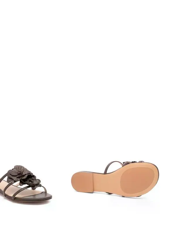 TWINSET Flat Leather Sandals With Floral Detail - Brown