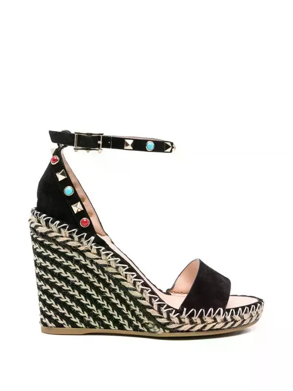 Valentino Garavani Rockstud Double Wedge Sandals - Black