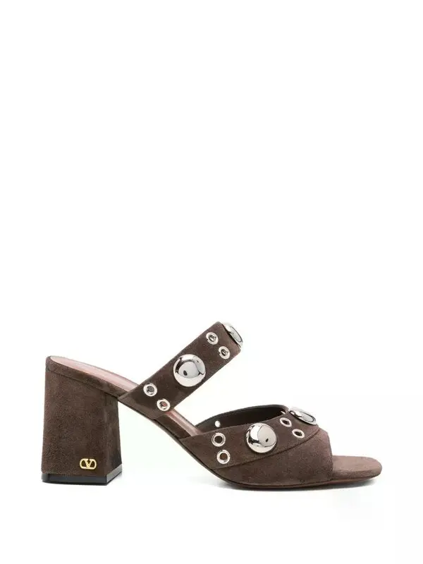 Valentino Garavani Split Leather Slide Sandals With Ball Studs - Brown