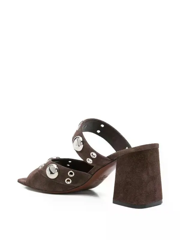 Valentino Garavani Split Leather Slide Sandals With Ball Studs - Brown