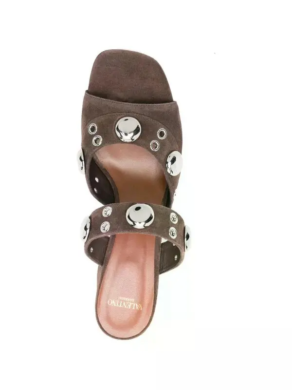 Valentino Garavani Split Leather Slide Sandals With Ball Studs - Brown