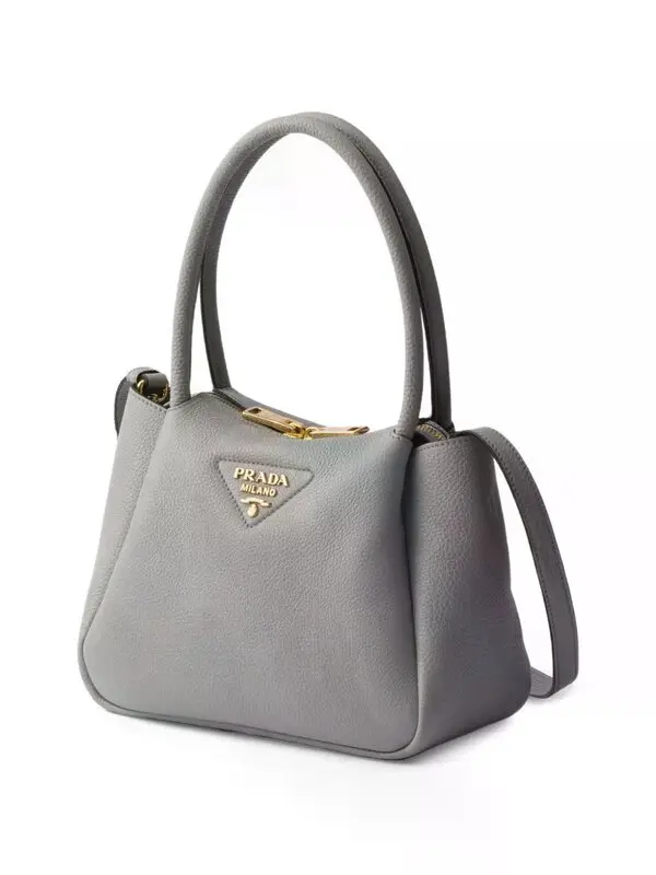 Prada Logo Detail Leather Tote Bag - Grey