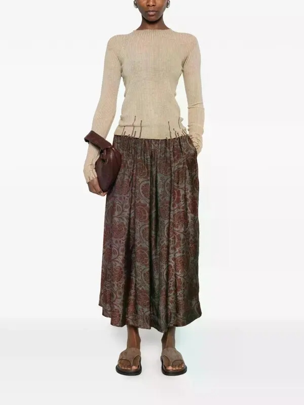 UMA WANG Ribbed Frayed Hem Blouse - Neutrals
