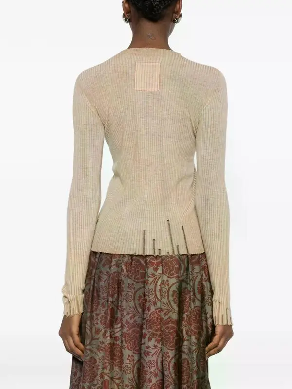 UMA WANG Ribbed Frayed Hem Blouse - Neutrals