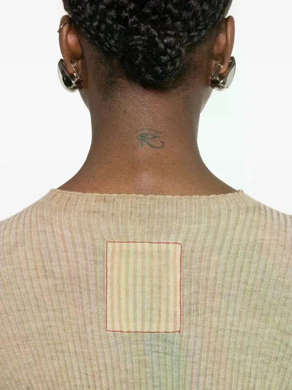 UMA WANG Ribbed Frayed Hem Blouse - Neutrals