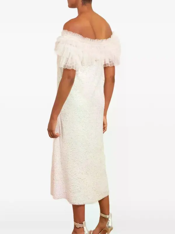 NEEDLE & THREAD Sequin Off-shoulder Ruffled Midi Dress