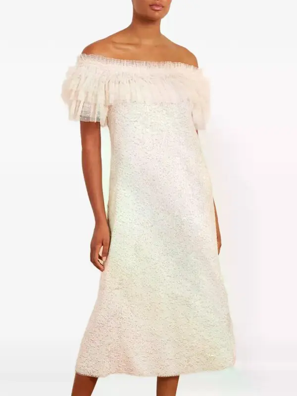 NEEDLE & THREAD Sequin Off-shoulder Ruffled Midi Dress