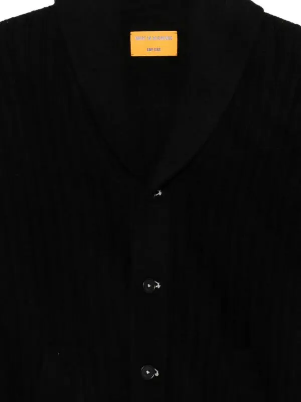 Guest In Residence Ribbed Knit Shawl Collar Cardigan With Front Pockets - Black