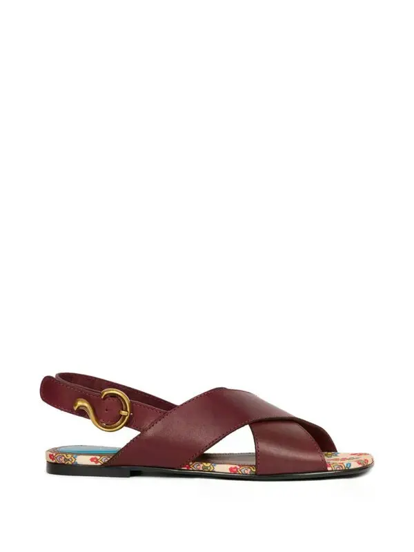 Etro Low Leather Sandals With Crossover Detail - Red